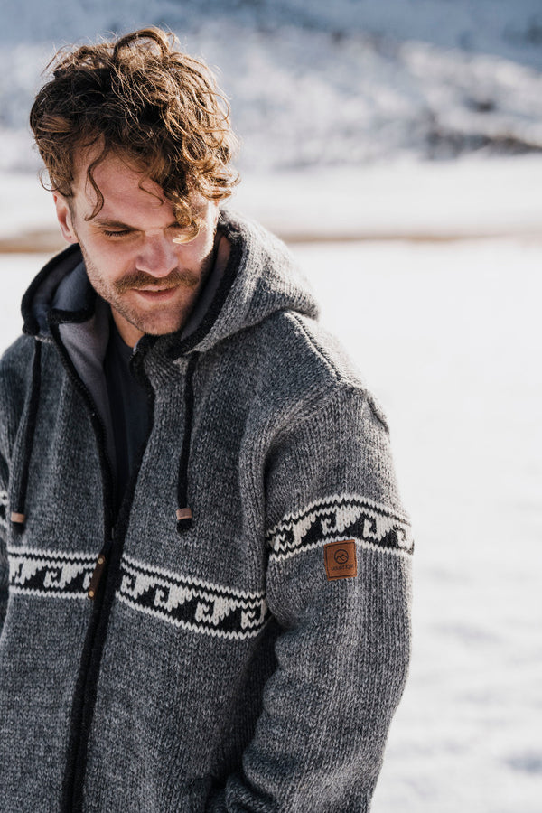 Men's Raglan Wave NZ Wool Jacket - Stone Grey - Mount Kiwi